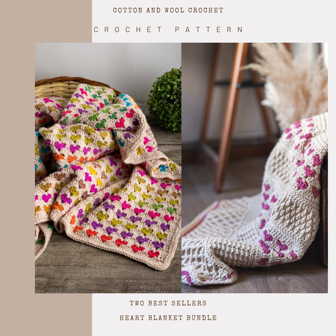 Crochet Pattern Heart Blankets Bundle. Unique Baby Afghan Design. Easy ...