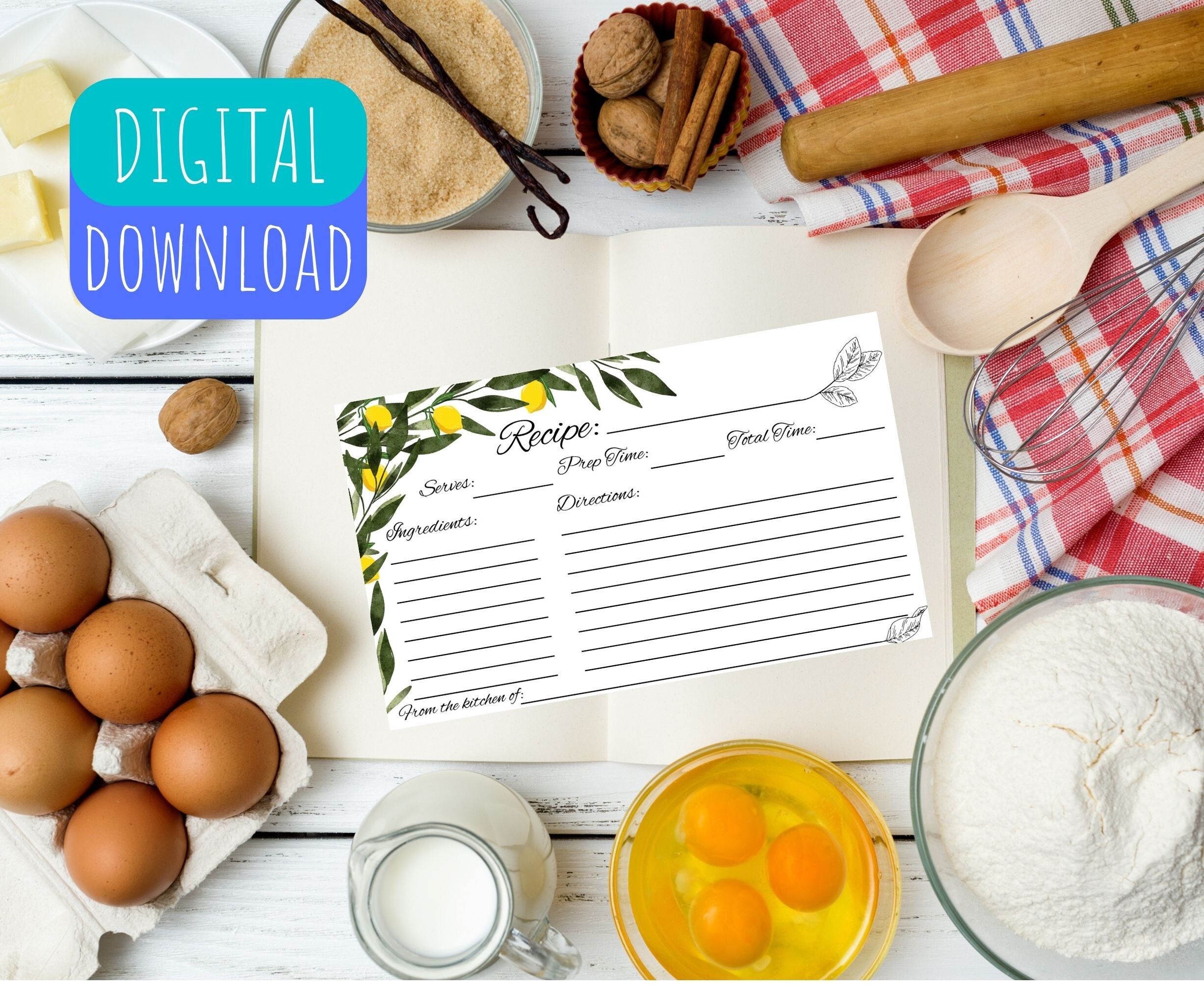 Printable Recipe Card Digital Recipe Card 3x5 and 4x6 - Etsy