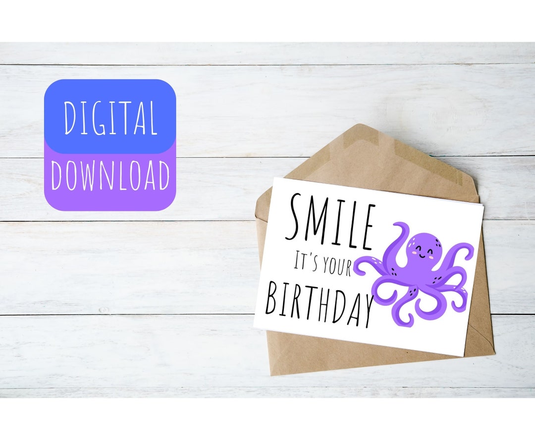 Printable Birthday Card Digital Birthday Card Octopus - Etsy