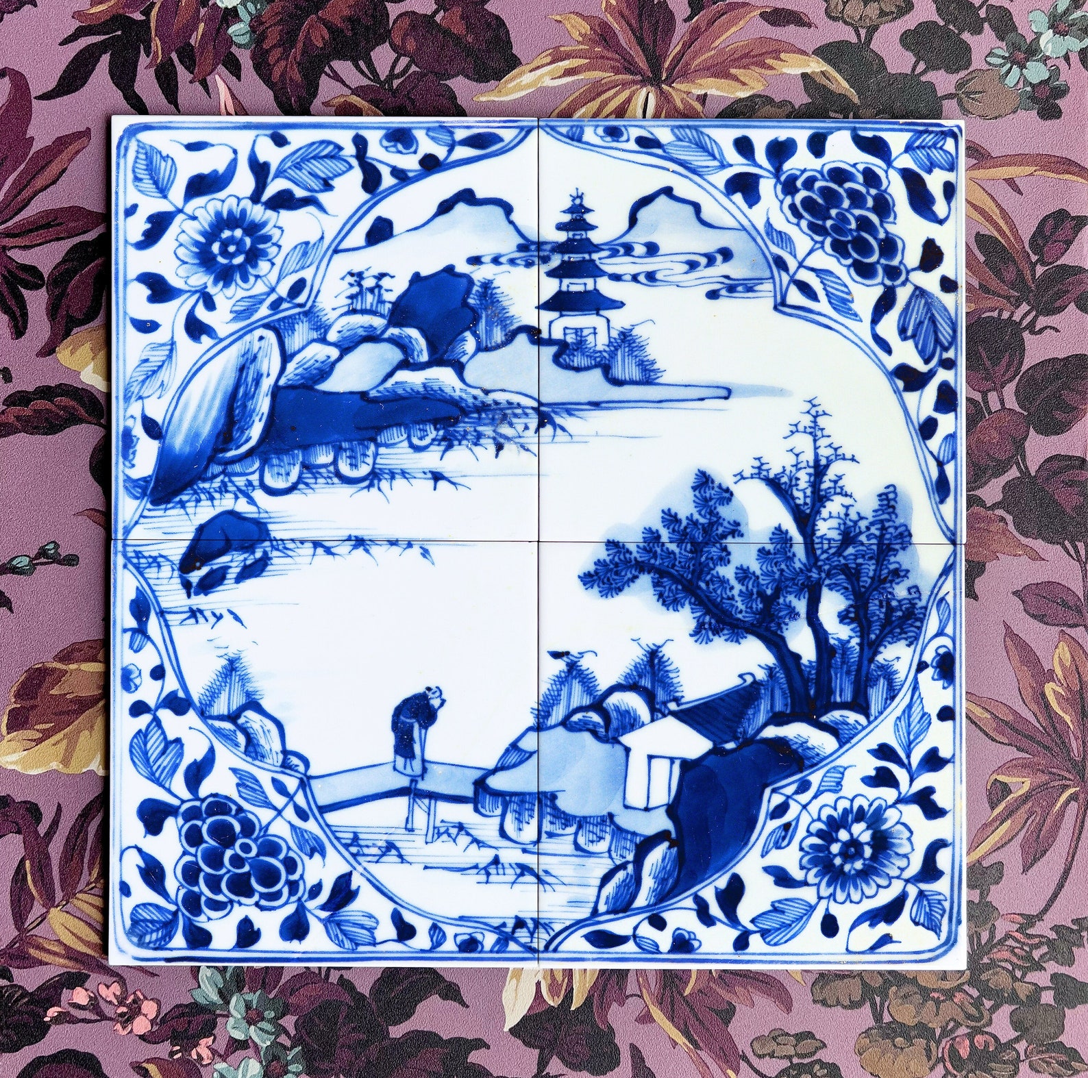 Blue and White Chinoiserie Ceramic Tile Mural - Etsy