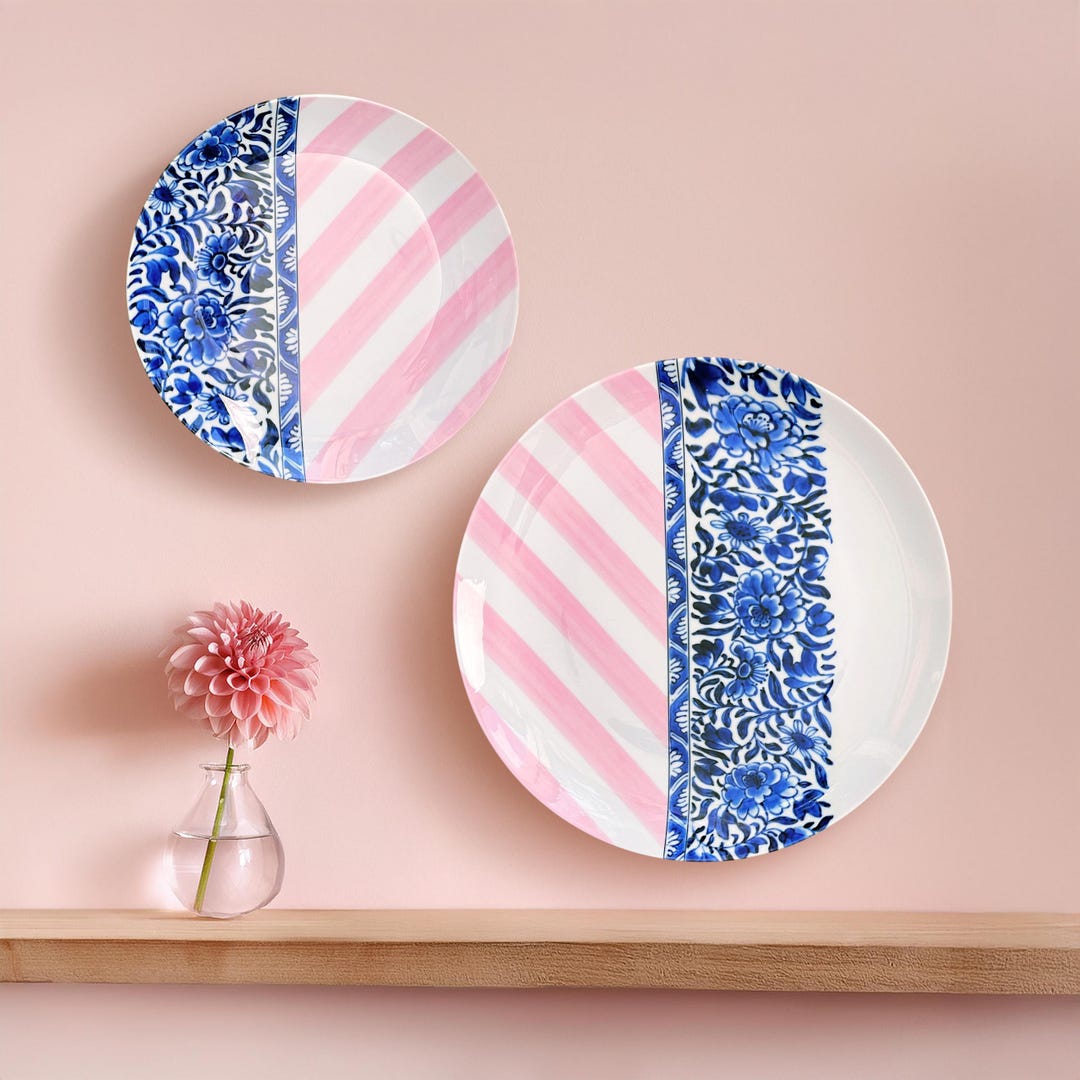 Striped Blue and White Decorative Plate - Etsy