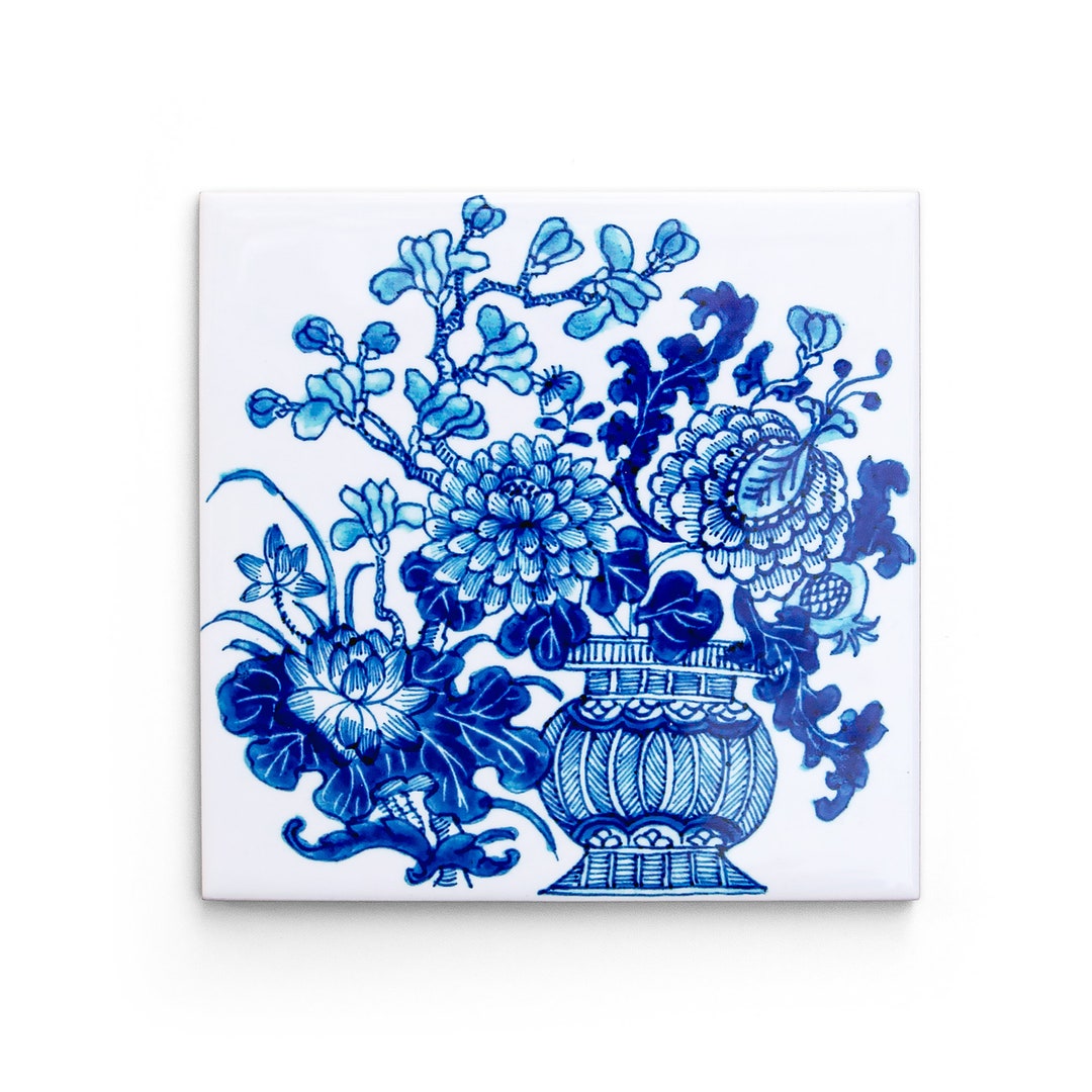 Floral Blue and White Decorative Tiles - Etsy