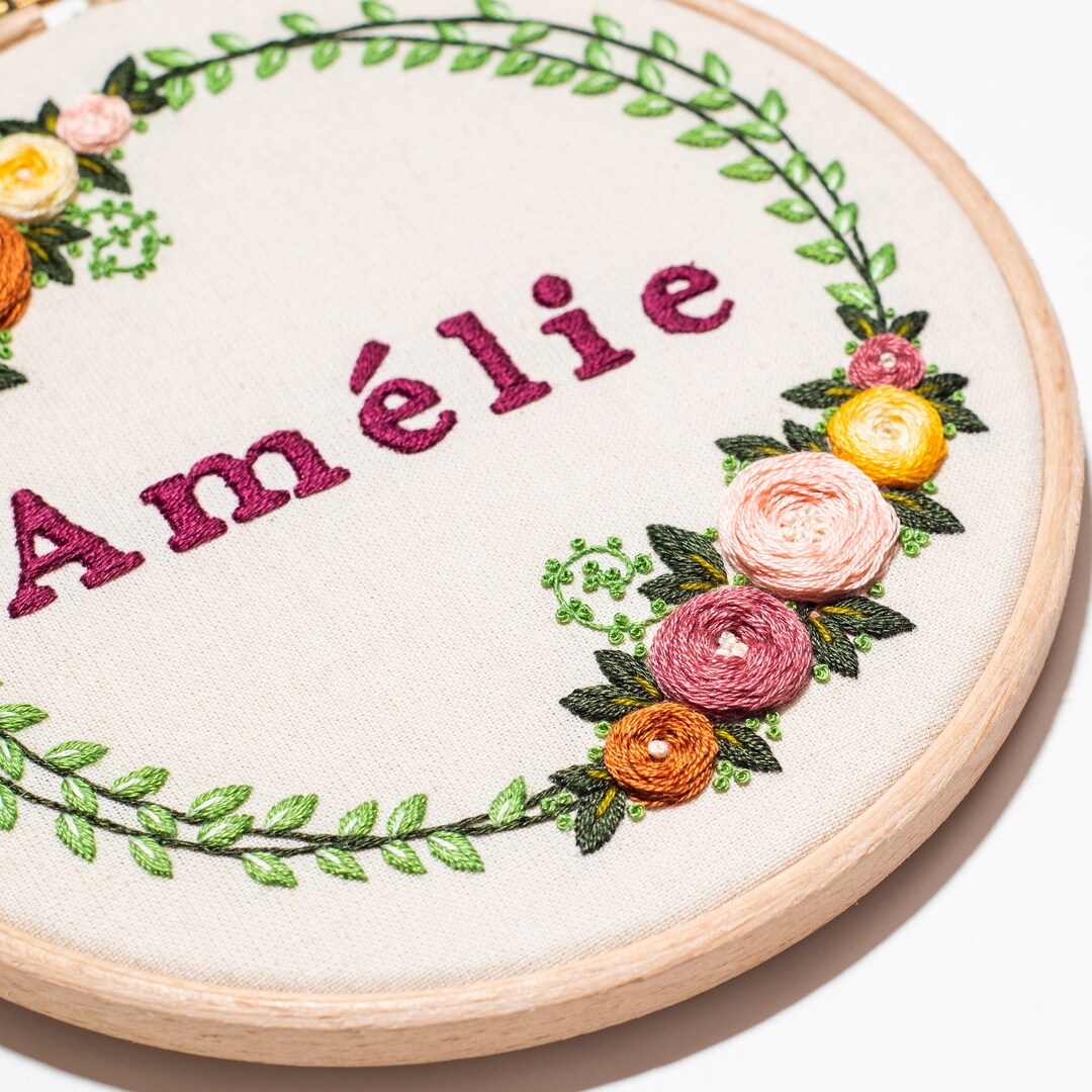 Custom Embroidered Name Artwork, Floral Embroidery, Baby Name ...