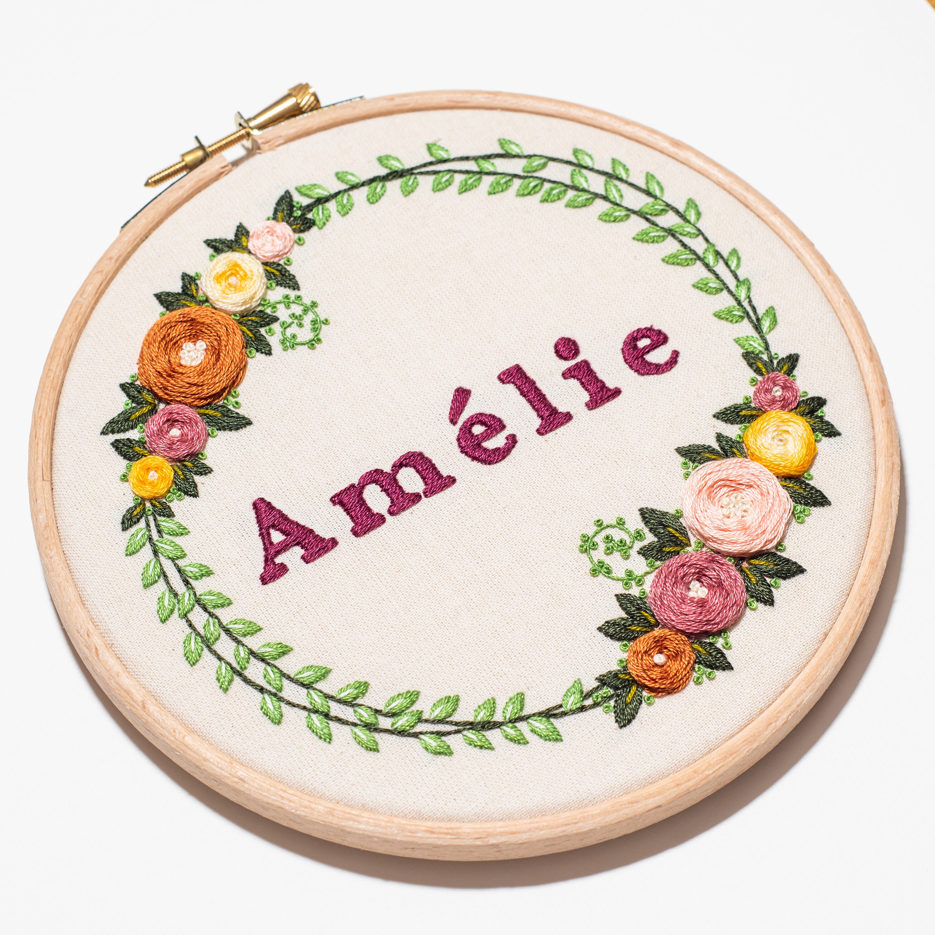 Custom Embroidered Name Artwork, Floral Embroidery, Baby Name ...