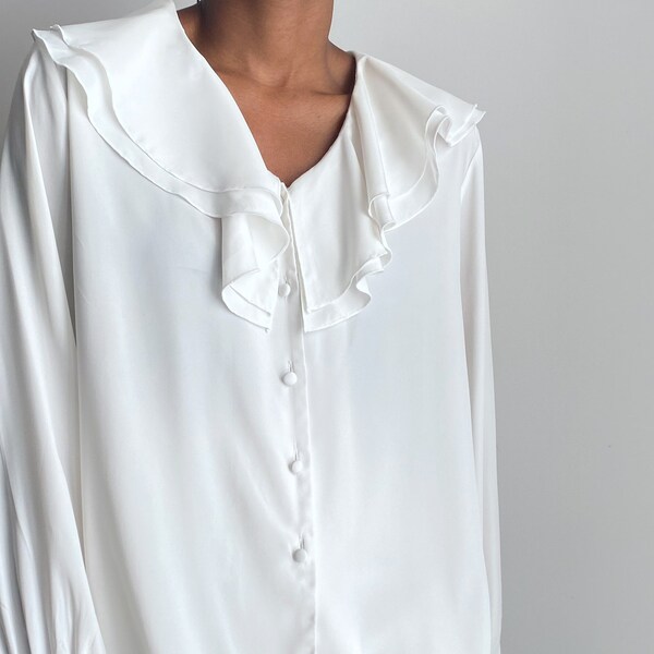 White Ruffle Blouse - Etsy