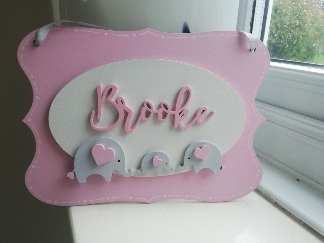 Elephant Themed Door Sign, Bedroom Door Hanger, Bedroom Name Plaque ...
