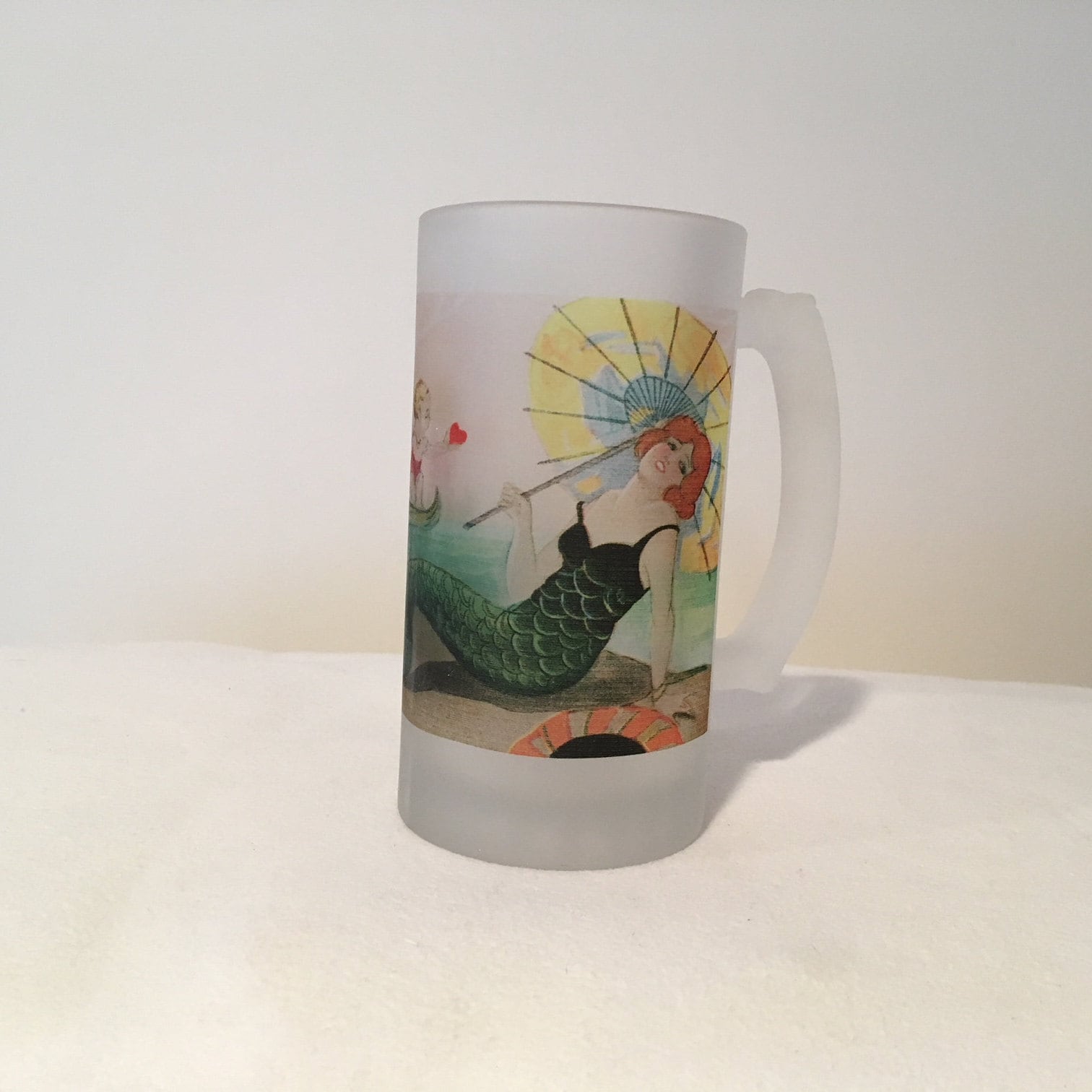 Art Deco Mermaid and Cupid as A Colorful Frosted Glass Beer Mug - Etsy