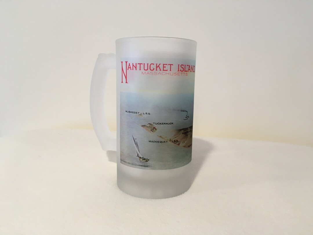 Island of Nantucket Illustrated Map in A Colorful Frosted Glass Beer ...