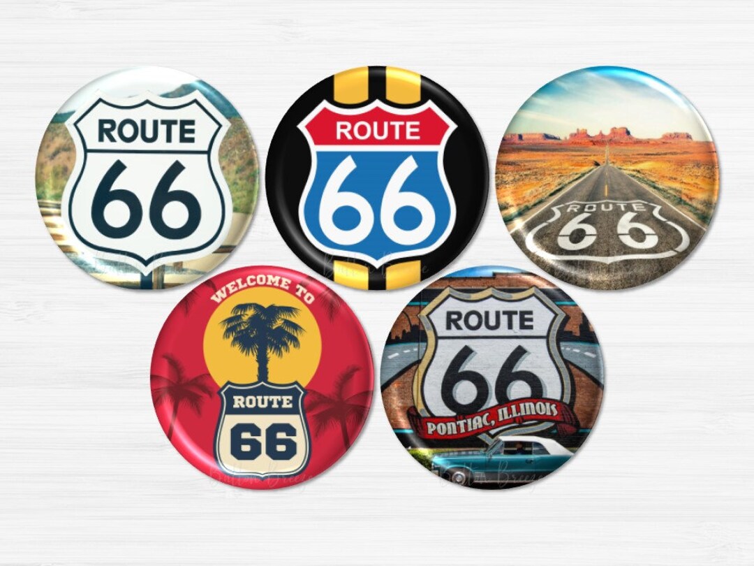 Set of 5 Route 66 Highway Buttons, Historic Route 66 Pins, Car Show ...