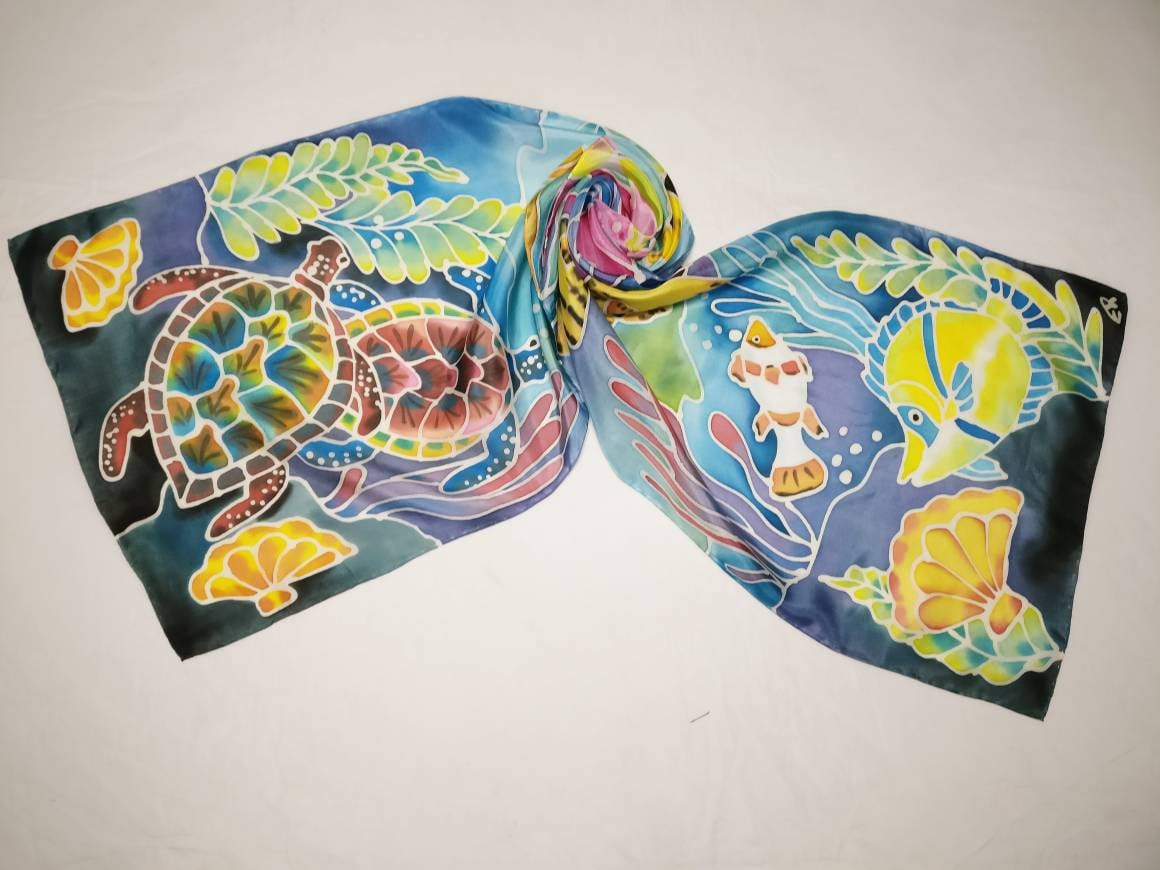 Coral Reef Hand-painted Long Silk Scarf Made to Order Free - Etsy