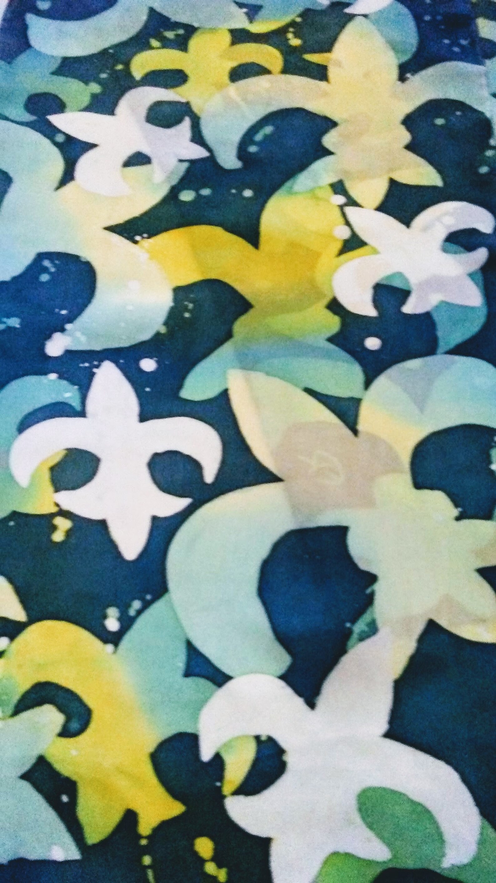 Fleur De Lis Hand-painted Batik Silk Scarf Mardi Gras or Green and Blue ...