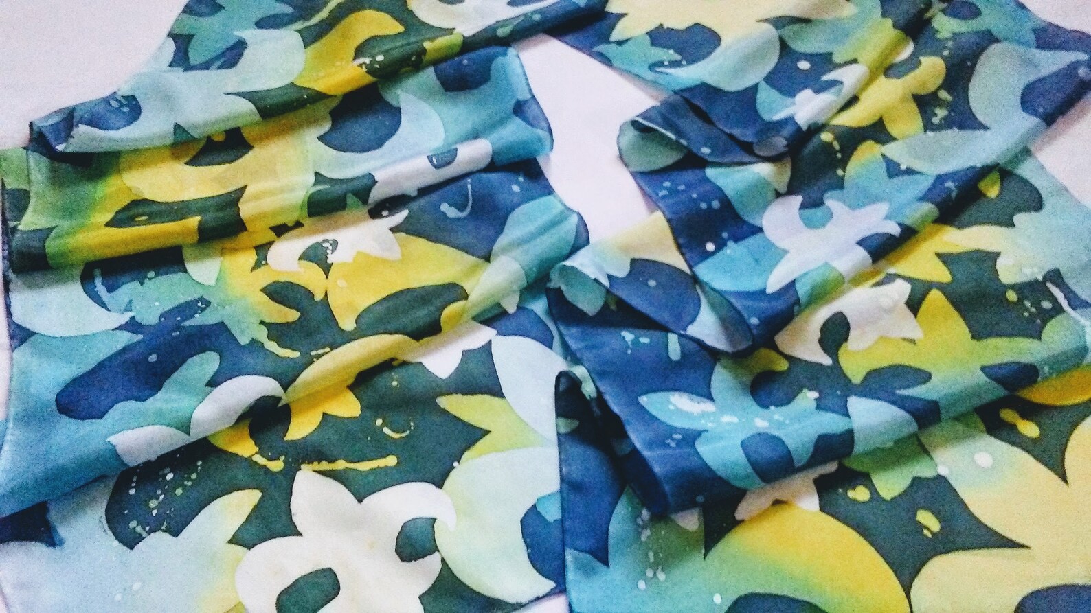 Fleur De Lis Hand-painted Batik Silk Scarf Mardi Gras or Green and Blue ...