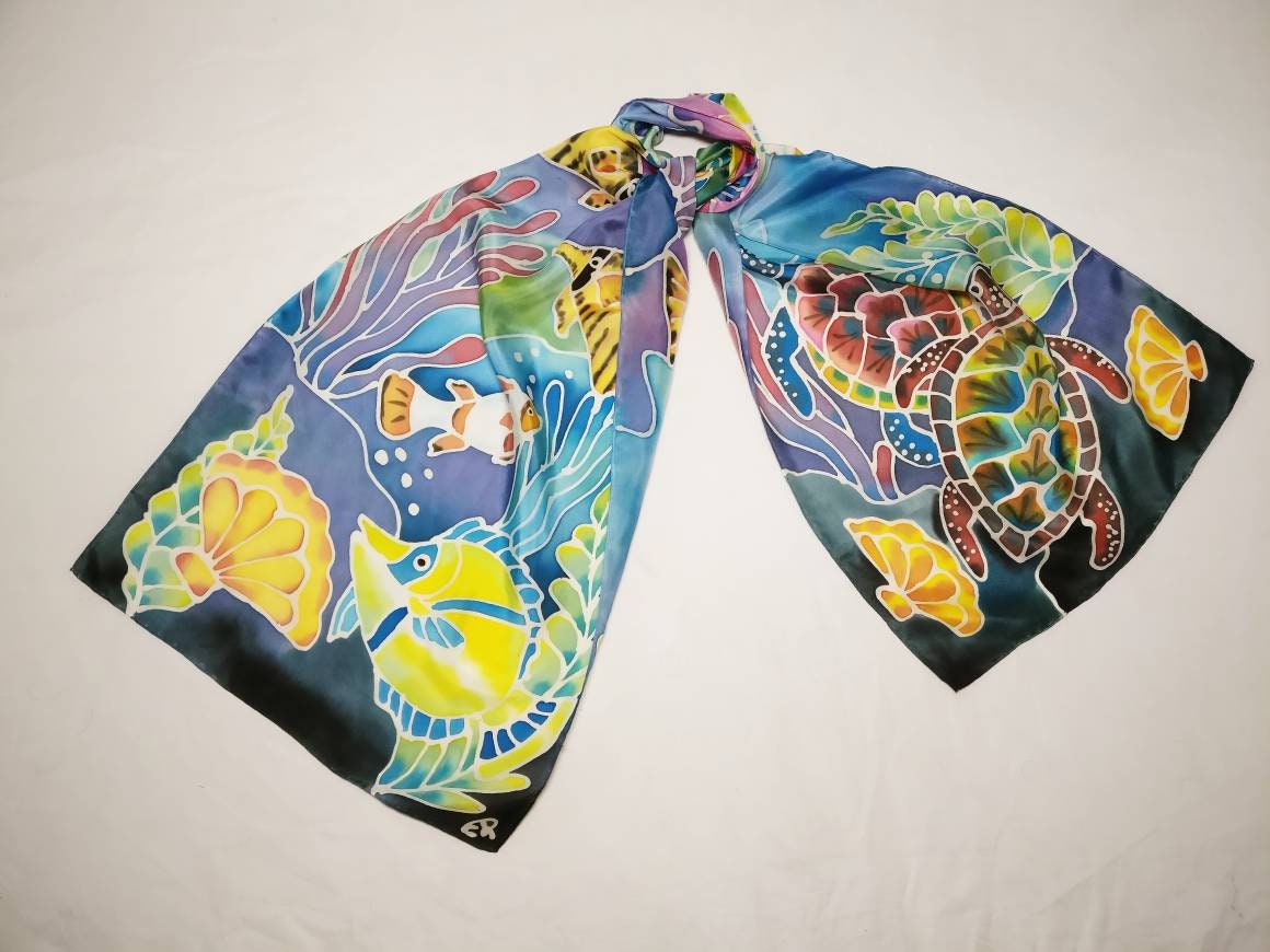 Coral Reef Hand-painted Long Silk Scarf Made to Order Free | Etsy