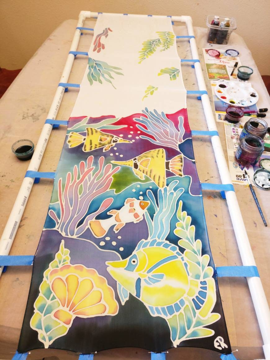 Coral Reef Hand-painted Long Silk Scarf Made to Order Free - Etsy