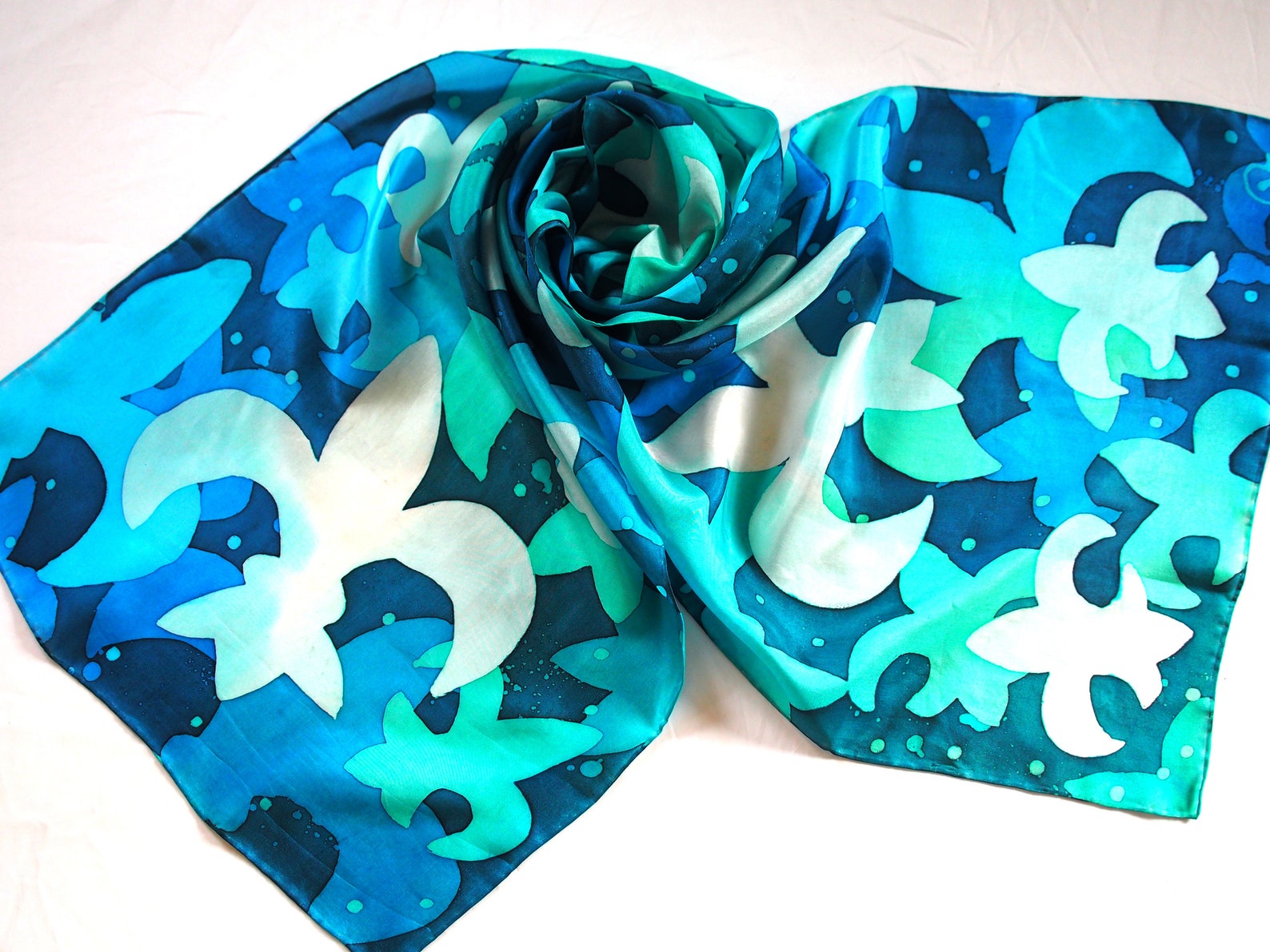 Fleur De Lis Hand-painted Batik Silk Scarf Mardi Gras or Green - Etsy