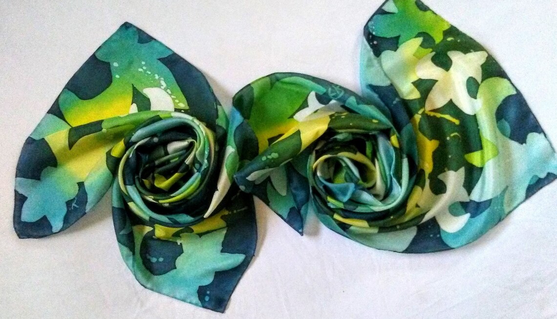 Fleur De Lis Hand-painted Batik Silk Scarf Mardi Gras or Green - Etsy