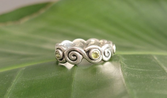 Retired Pandora Swirling Peridot Sterling Silver Ring… - Gem