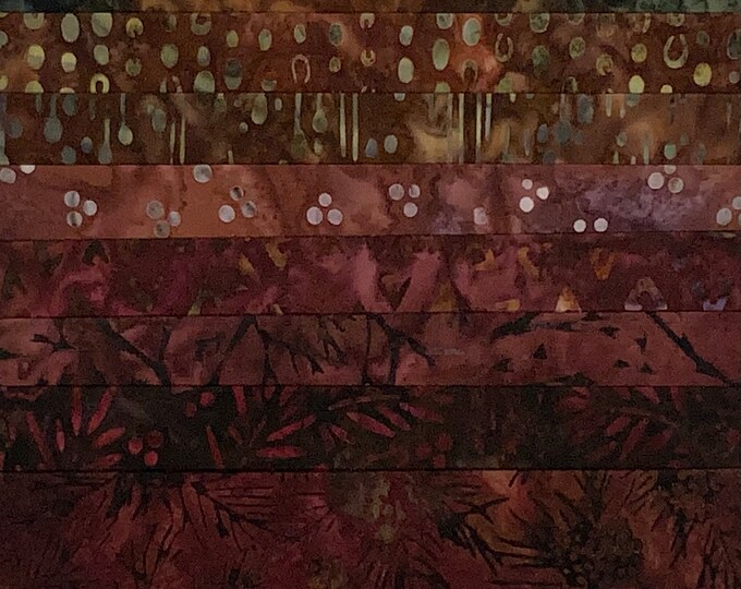 8 Fat Quarter Batik Sampler Color: Muted Red Rust 2 Special Edition FQ ...