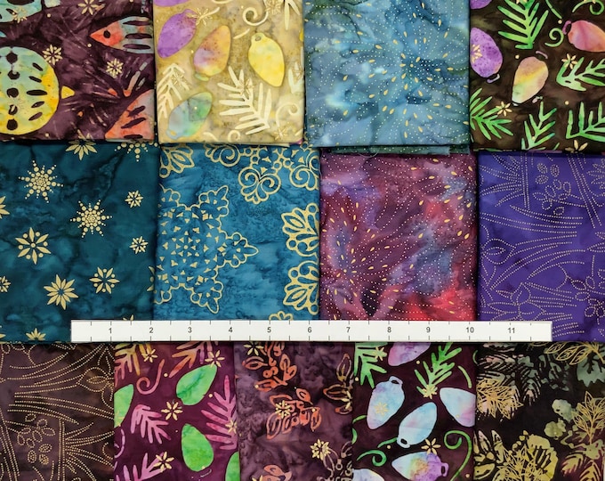 POUND PACK PLUS #1425 Holiday Batik W/gold Metallic 100% Cotton Batiks ...