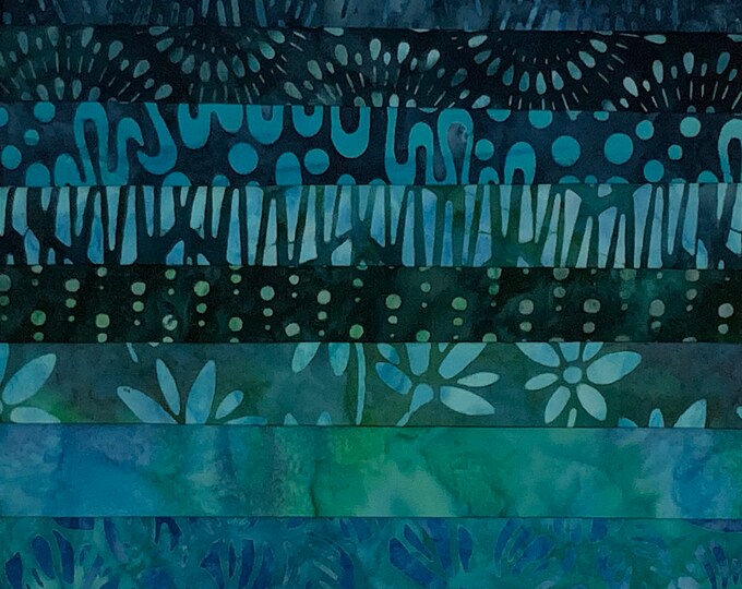 8 Fat Quarter Batik Sampler TURQUOISE & TEAL #1 Special Edition FQ Pack ...