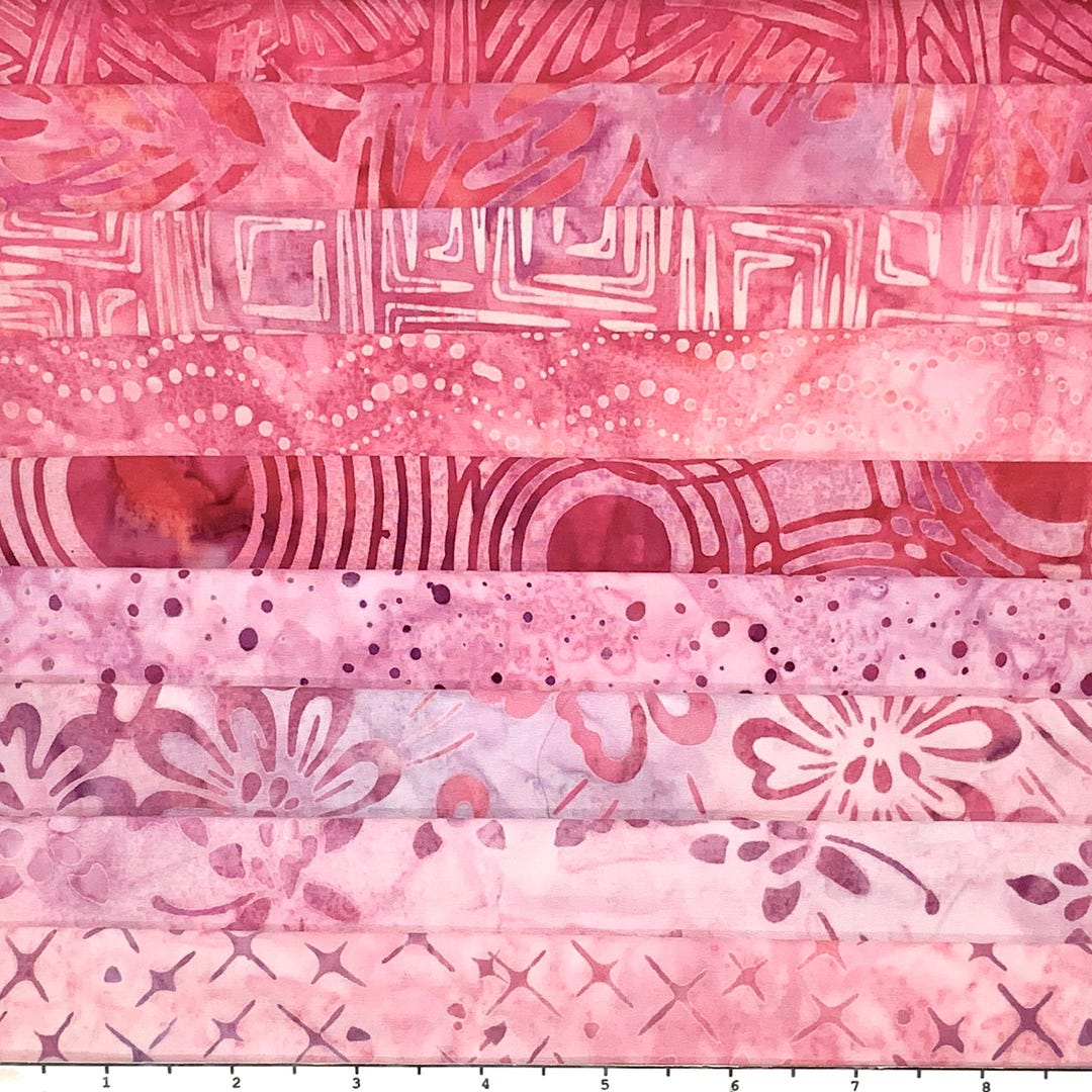 9 Fat Quarter Batik Sampler Color: Medium Light Pink #4 FQ Pack Bundle ...