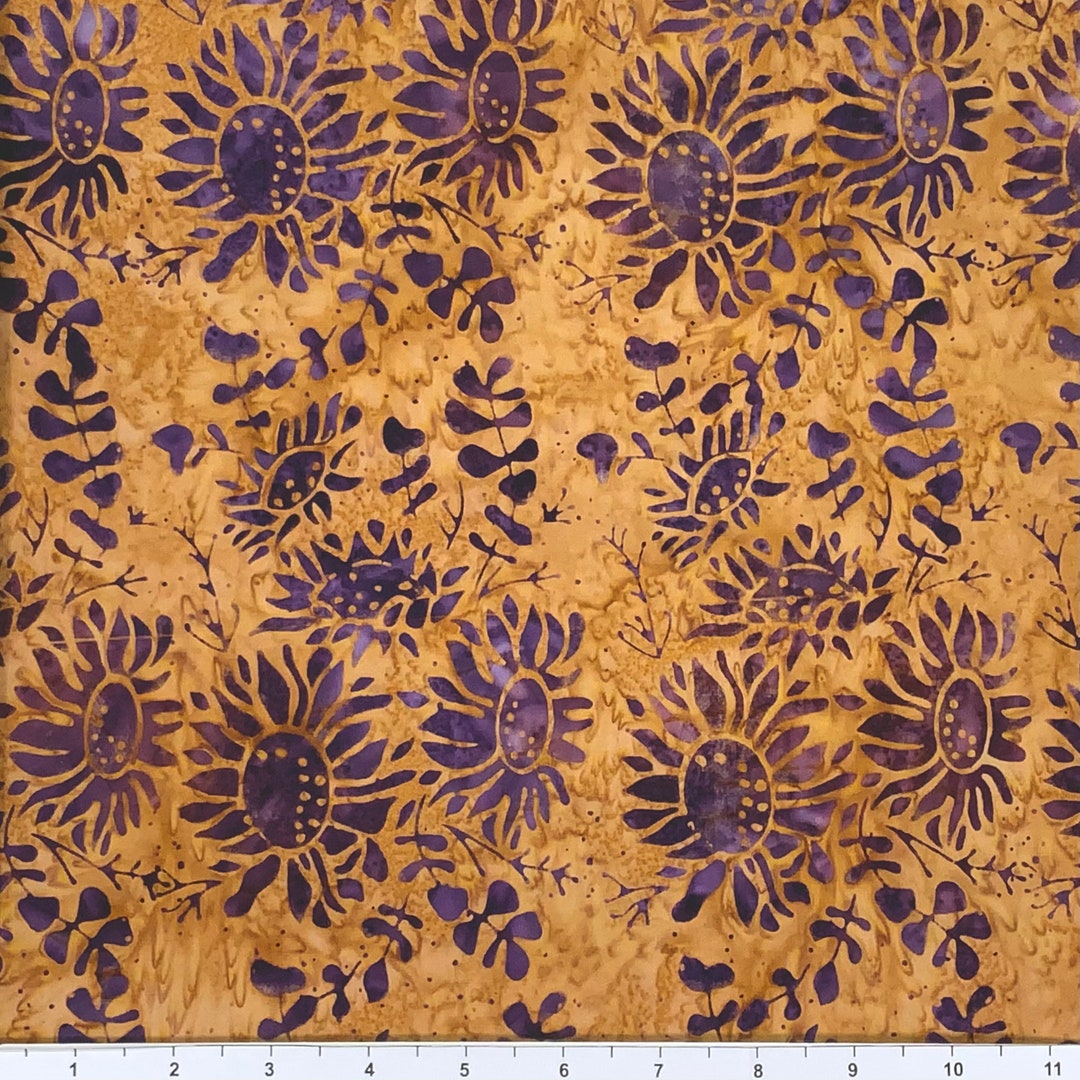 SMALL SUNFLOWERS Batik Lsbc-9100 Eggplant by the Yard - Etsy