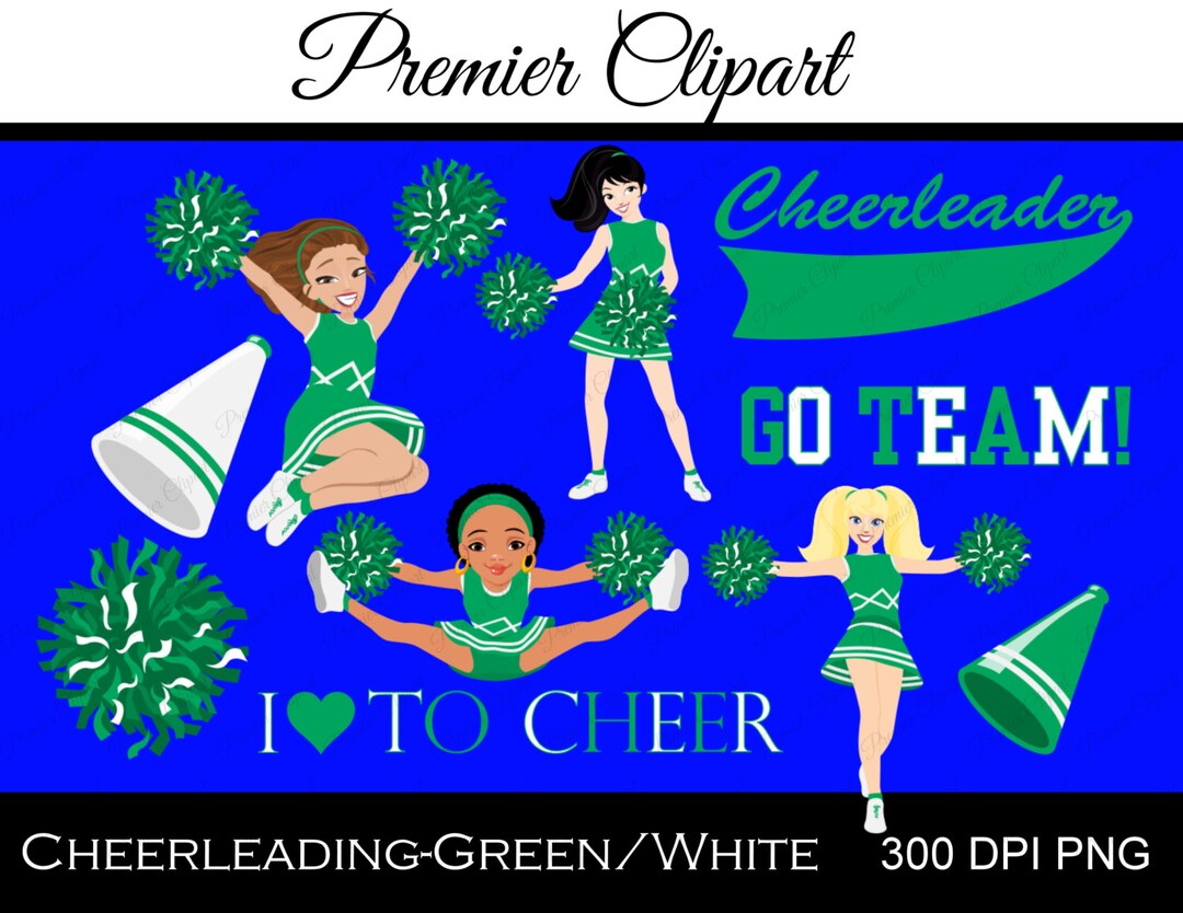Cheerleading Green & White Digital Clipart - Etsy
