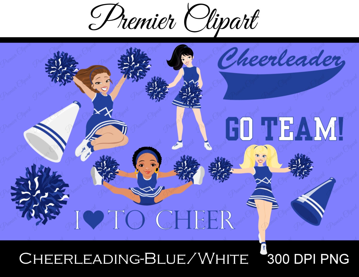 Cheerleading Blue & White Digital Clipart - Etsy