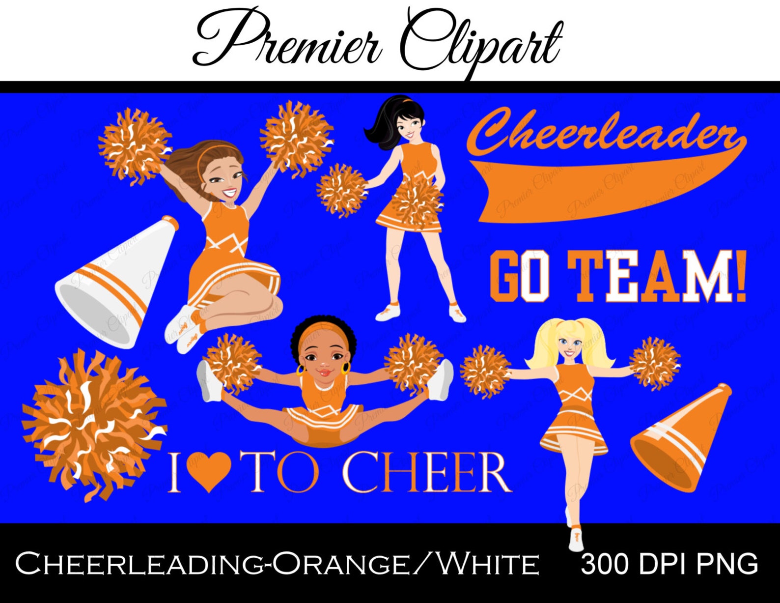 Cheerleading Orange & White Digital Clipart - Etsy