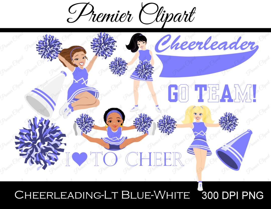 Cheerleading Light Blue & White Digital Clipart - Etsy