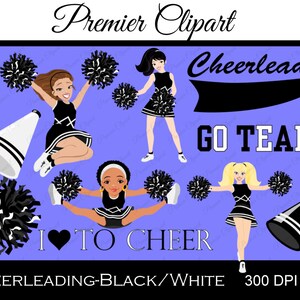 Cheerleading Black & White Digital Clipart - Etsy