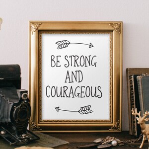 Nursery Wall Art, Wall Art, Be Strong and Courageous, Bible Verse Print ...