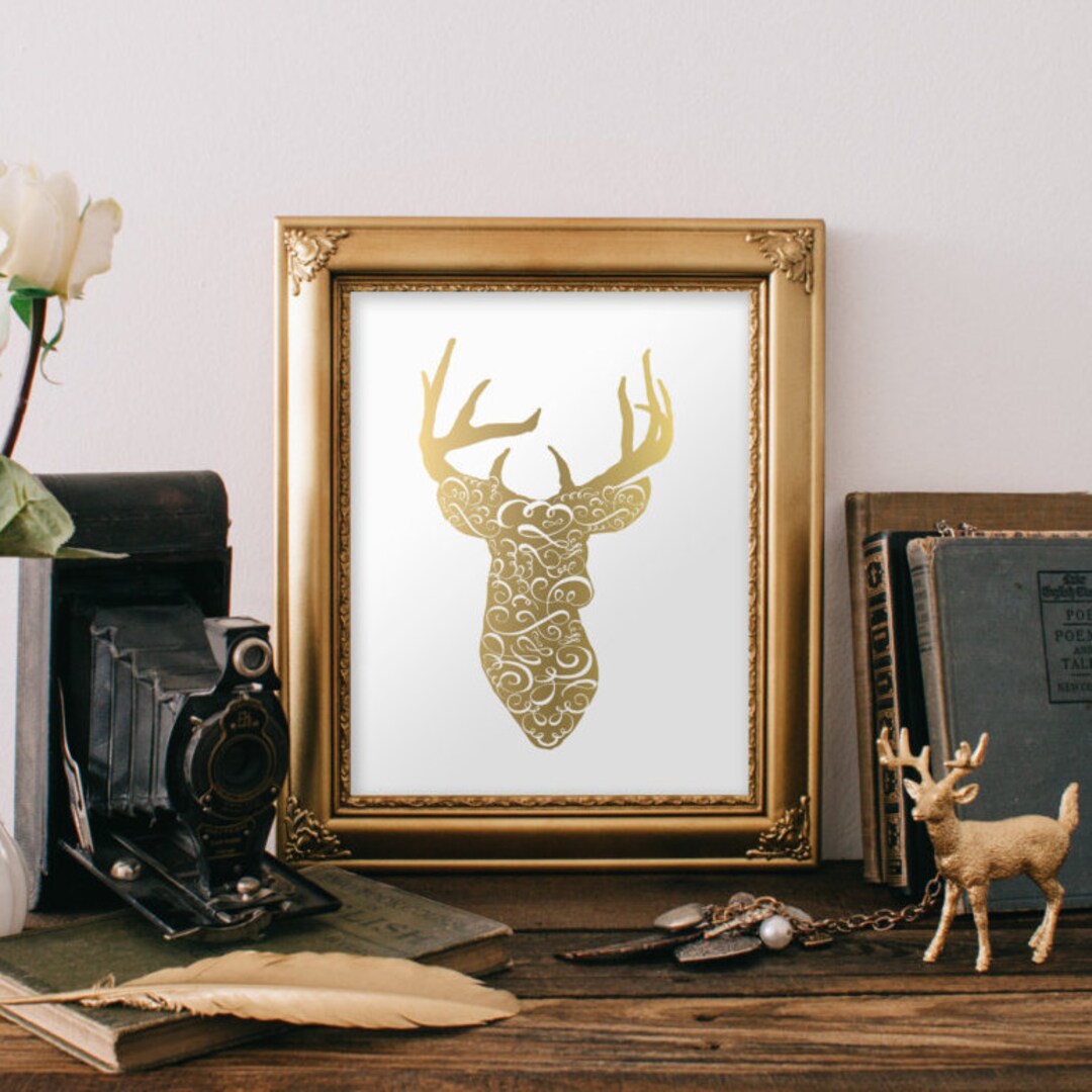 Gold Deer Print 8x10 Printable Art Gold Glitter Deer - Etsy