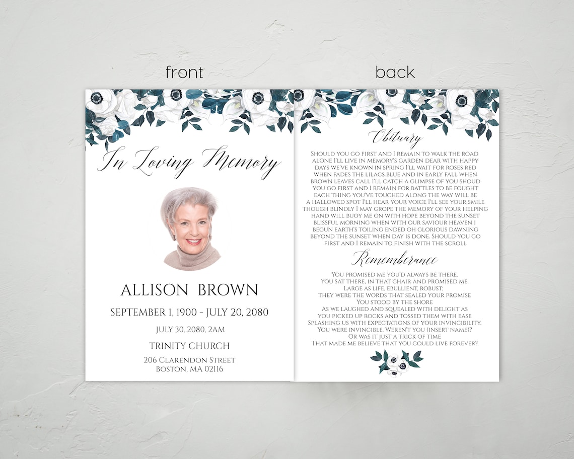 Funeral Program Template in Loving Memory Memorial Service - Etsy