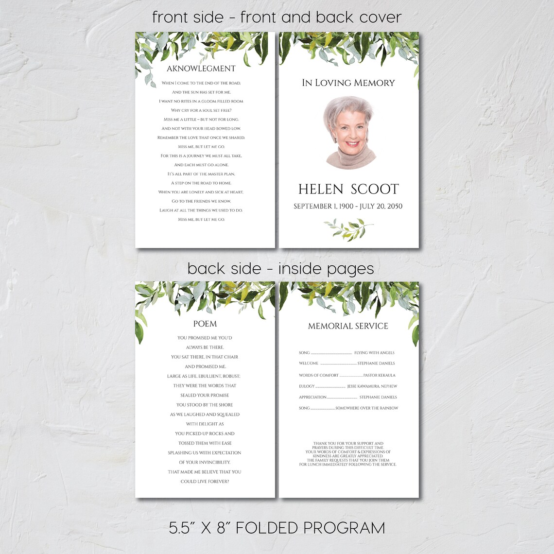 Funeral Program Template Folded Printable Funeral Program - Etsy