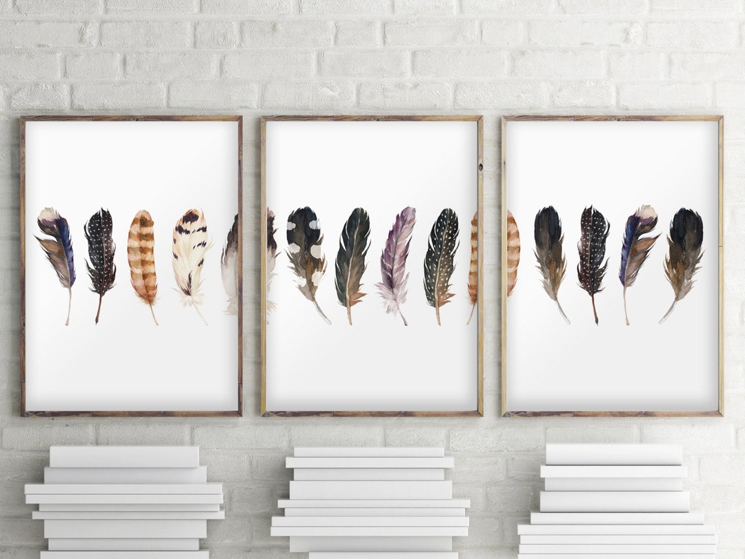 Tribal Art Print, Tribal Decor, Feather Art, Feather Wall Art, Set of 3 ...