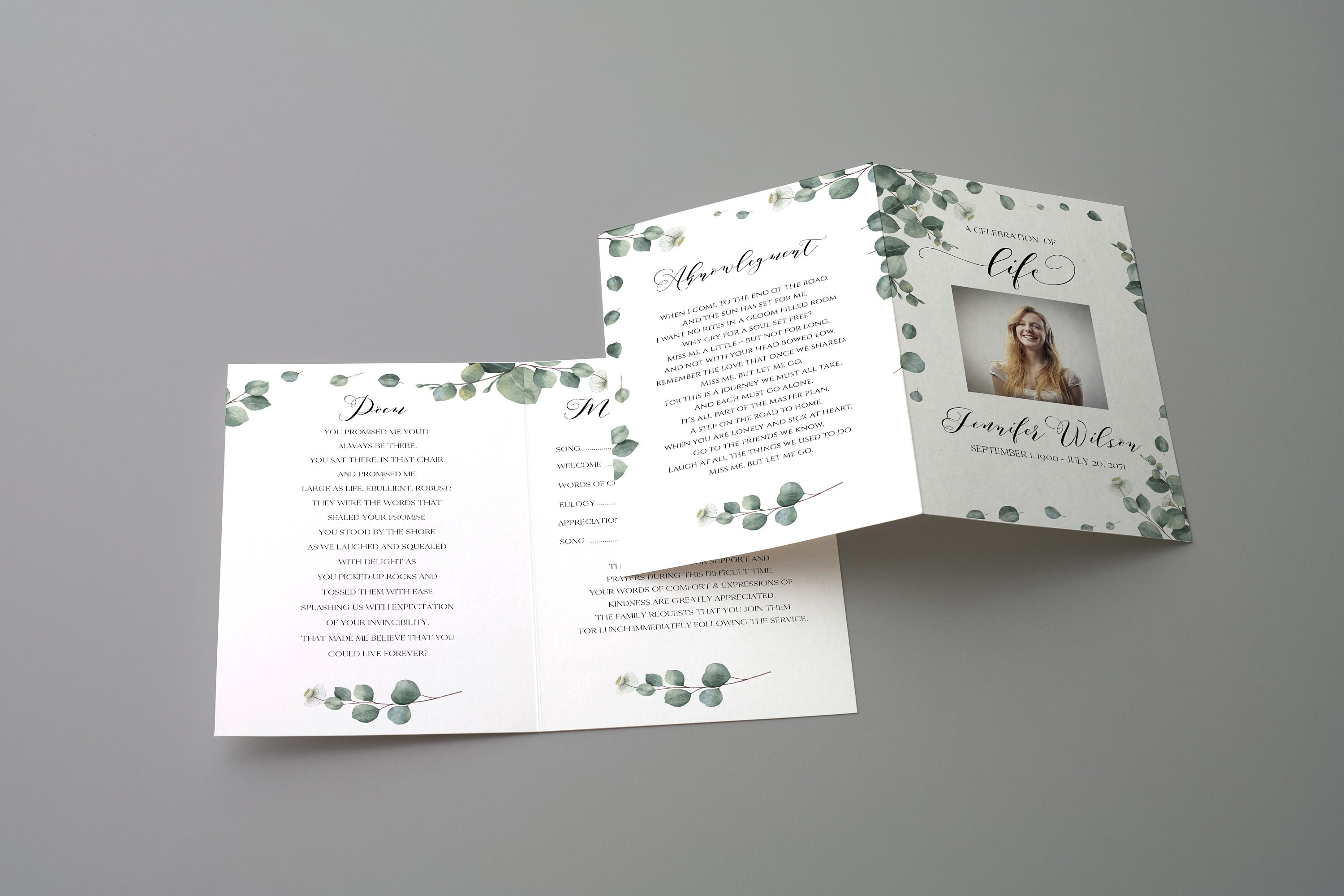 Celebration of Life Program Template, Folded Funeral Program Template ...