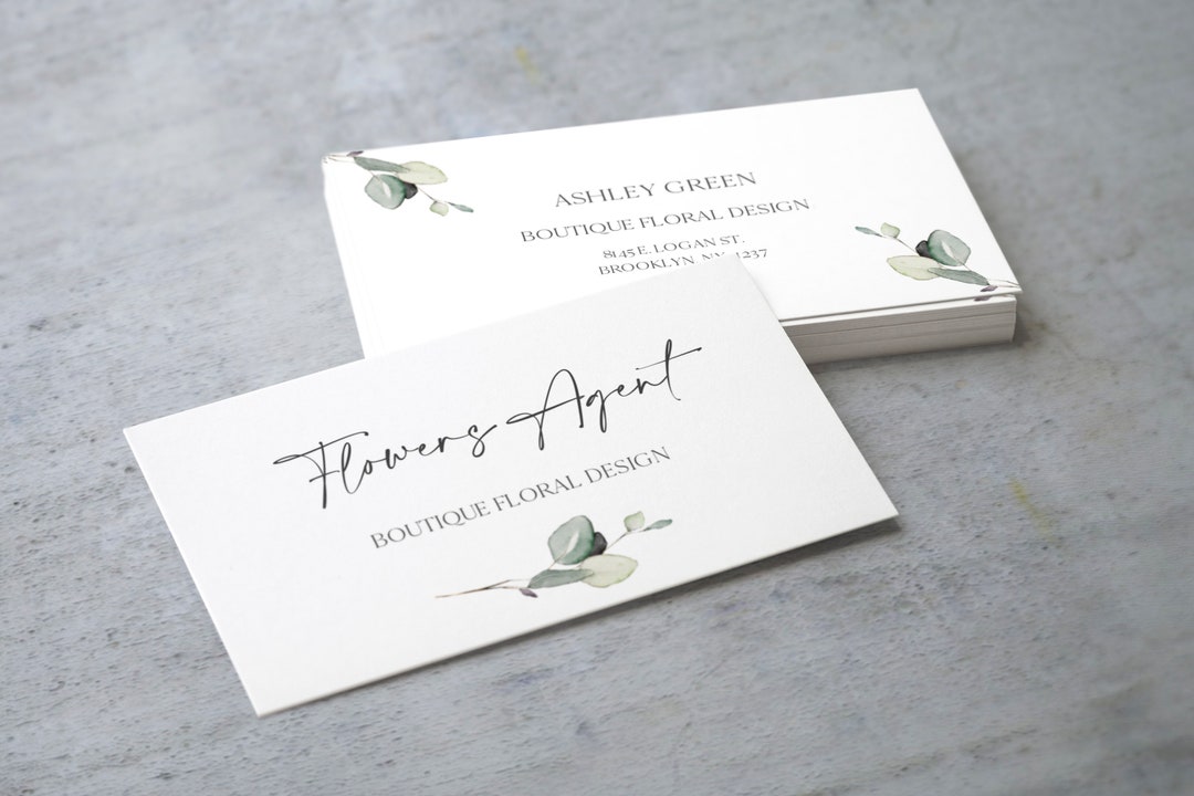 Printable Business Cards, Greenery Business Card Template, Business ...