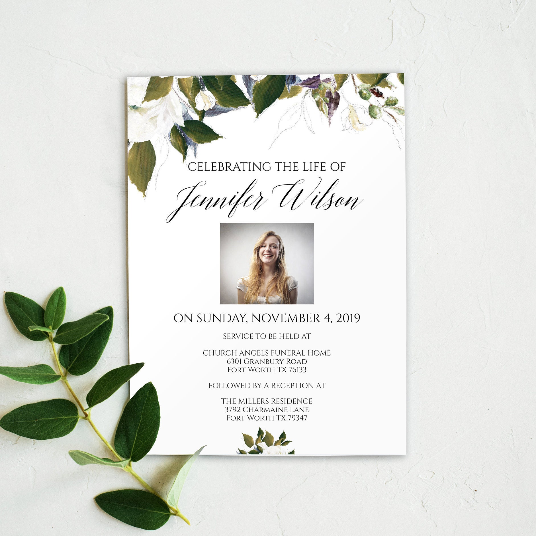 Funeral Invitation Instant Download, Funeral Announcement Template ...