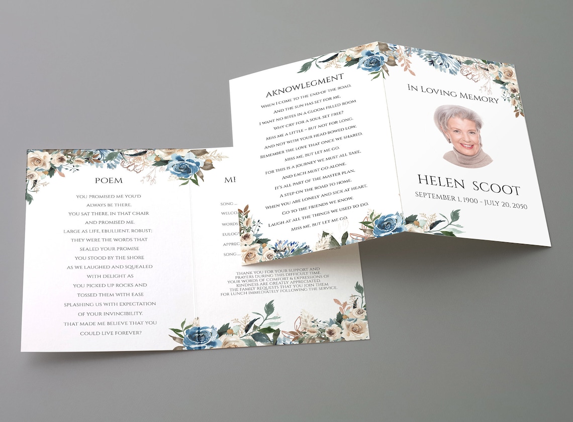 Folded Funeral Program Template, Printable Funeral Program Template ...