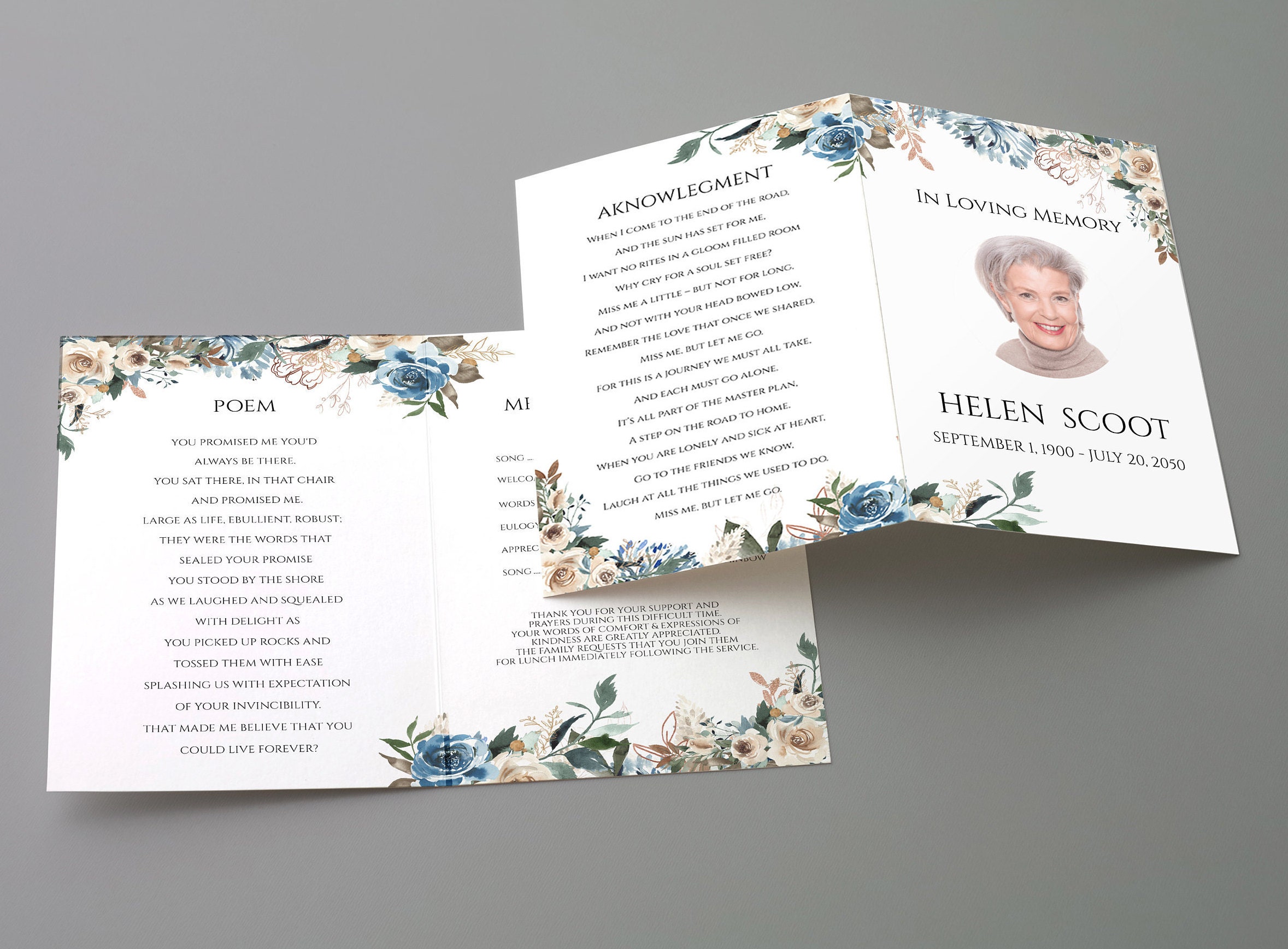 Folded Funeral Program Template Printable Funeral Program | Etsy