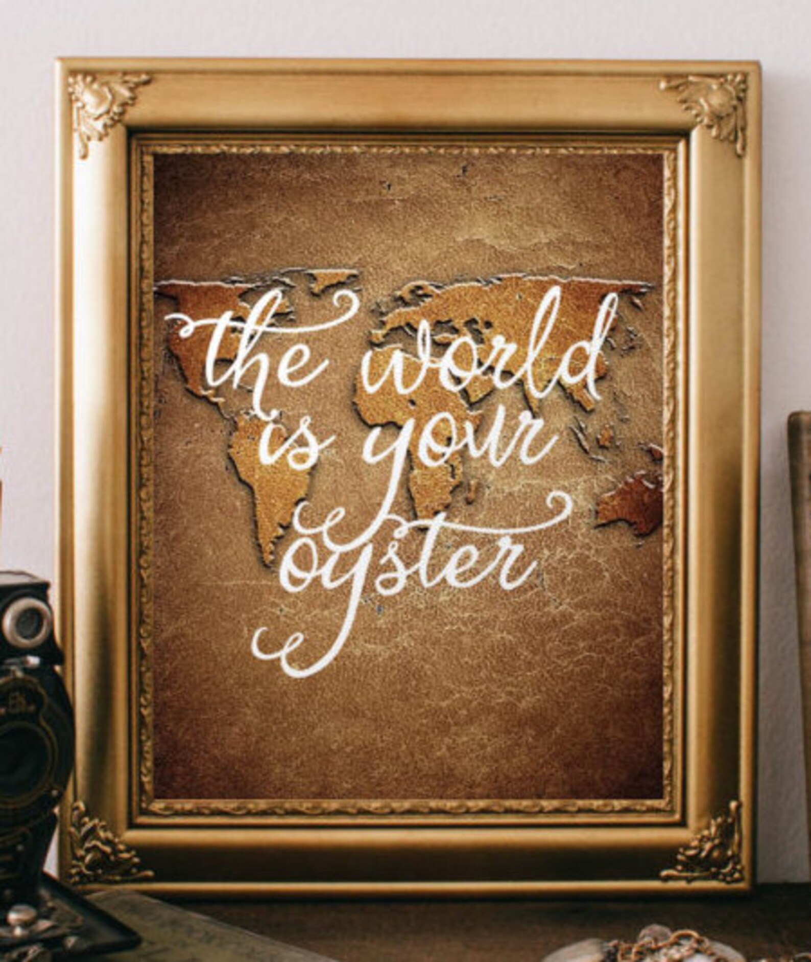 World Map Quote the World is Your Oyster Art Print Words of | Etsy