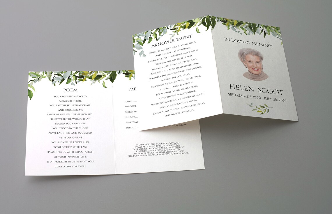 Funeral Program Template Folded Printable Funeral Program - Etsy