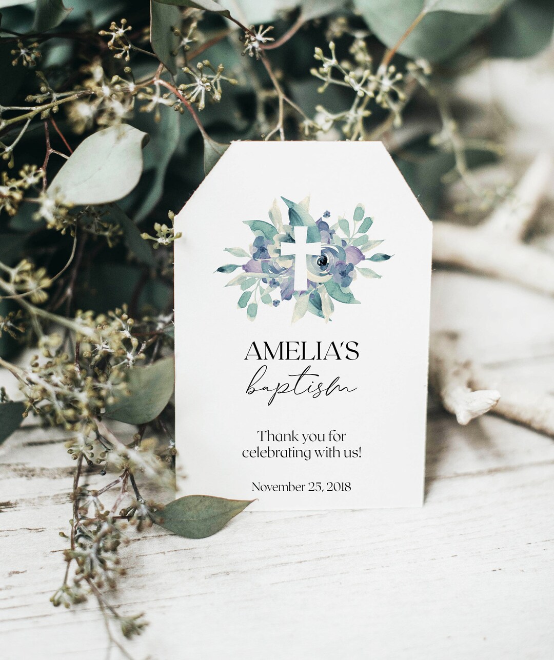 Printable Baptism Favor Tags, First Communion Tags, Floral Baptism Tags ...