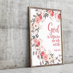 Bible Verse, Scripture Art, Wall Decor, God is Within Her, Bible Verse ...