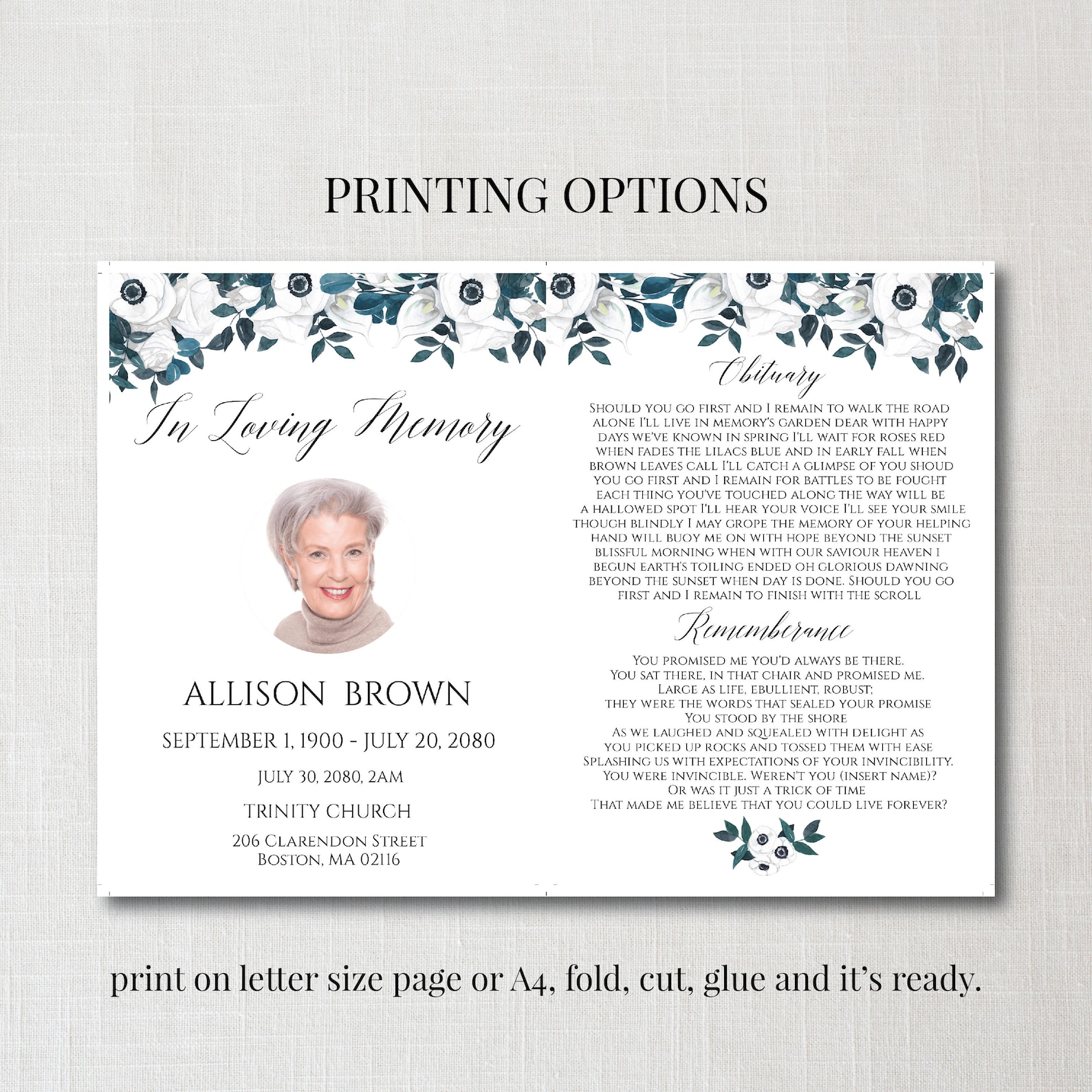 Funeral Program Template in Loving Memory Memorial Service | Etsy