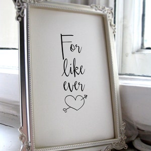 For like ever poster Wall art print Wedding quotes Romantic | Etsy