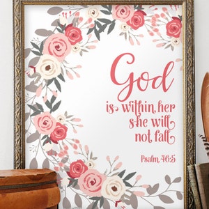 Bible Verse, Scripture Art, Wall Decor, God is Within Her, Bible Verse ...