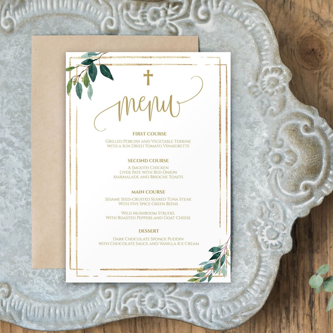 Baptism Menu, Instant Download, Greenery Baptism Menu, Boy Christening ...