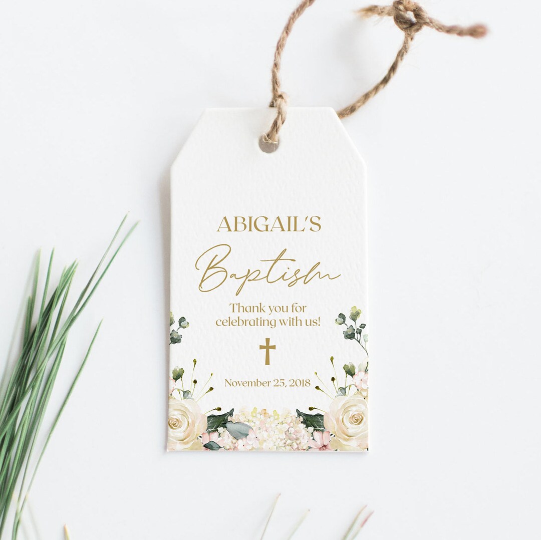 Printable Baptism Favor Tags, First Communion Tags, Floral Baptism Tags ...